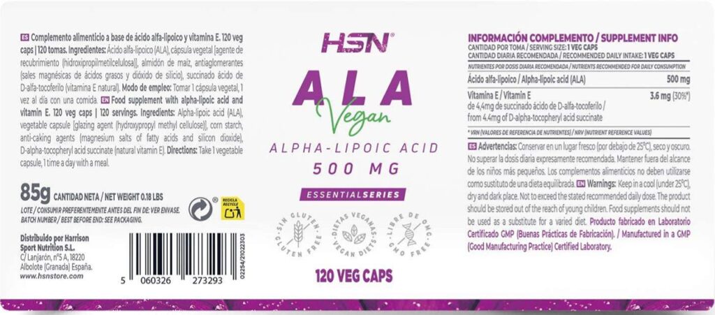ACIDO ALFA LIPOICO (ALA) 500mg – 120 cápsulas – Clínica Vida Melhor